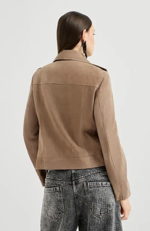 Brunello Cucinelli Suede Biker Jacket With Monili