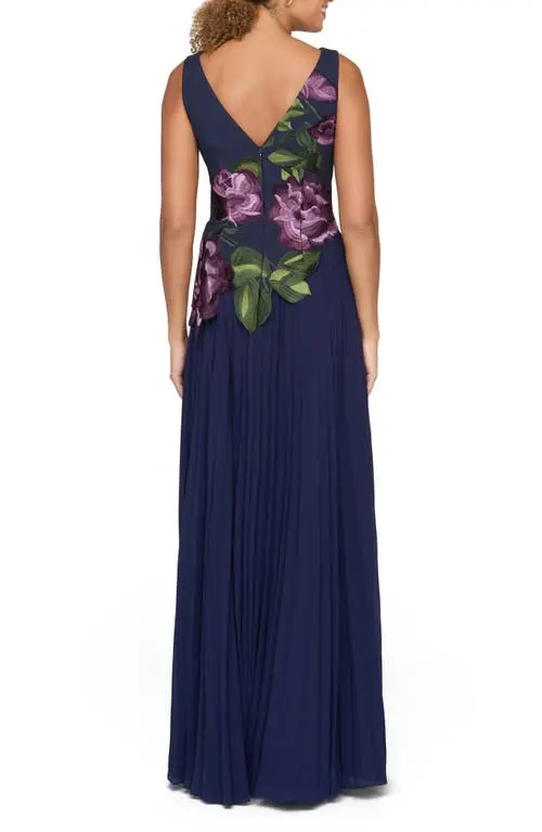 KAY UNGER Jayla Appliqué Pleated Gown