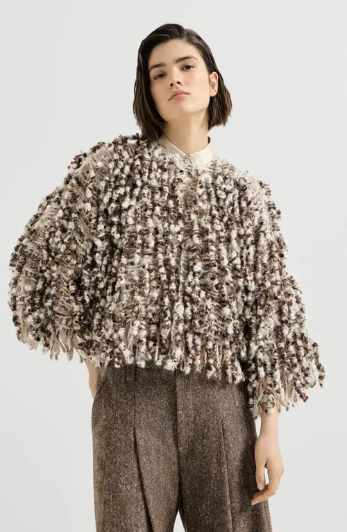 Brunello Cucinelli Dazzling Twist Embroidery Cardigan In Mohair And Wool - Brown