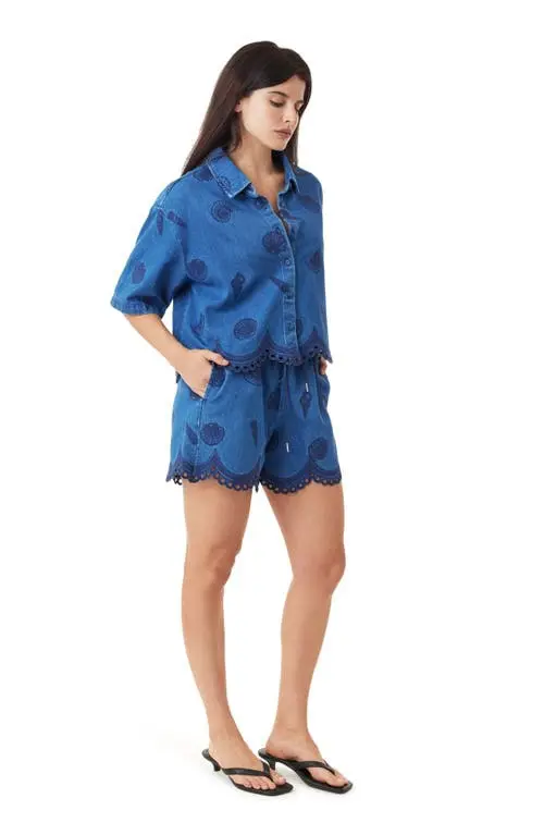 Habitual Seashell Scalloped Eyelet Hem Shorts