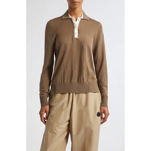 Moncler Long-sleeve Wool Polo With Knot Detailing - Beige