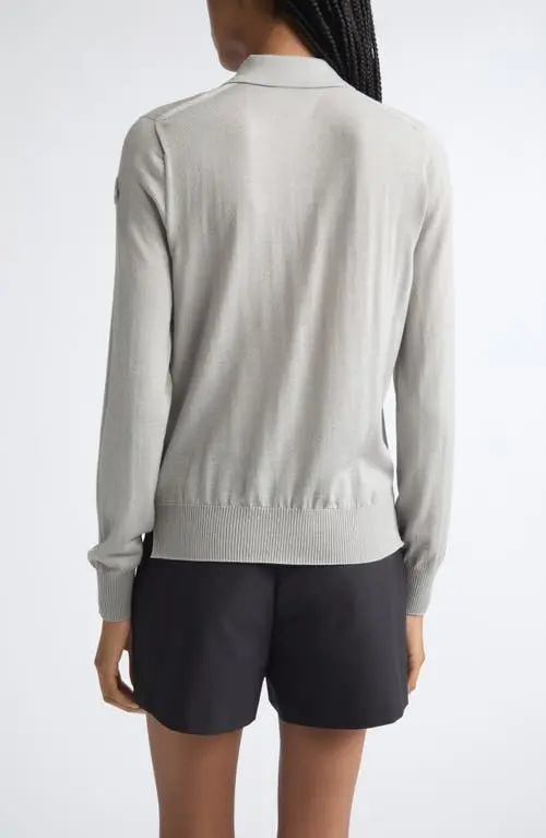 Moncler Long-sleeve Wool Polo With Knot Detailing - Gray