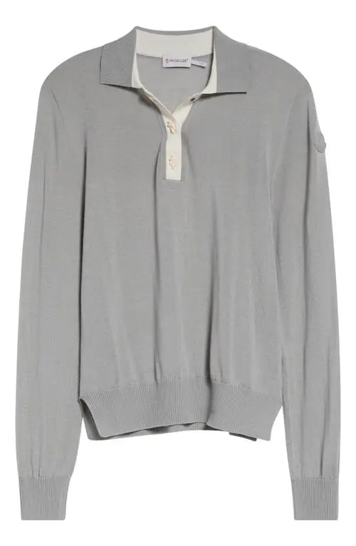 Moncler Long-sleeve Wool Polo With Knot Detailing - Gray