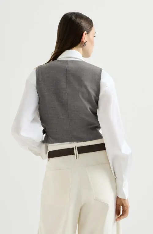 Brunello Cucinelli Tropical Luxury Wool Vest With Monili