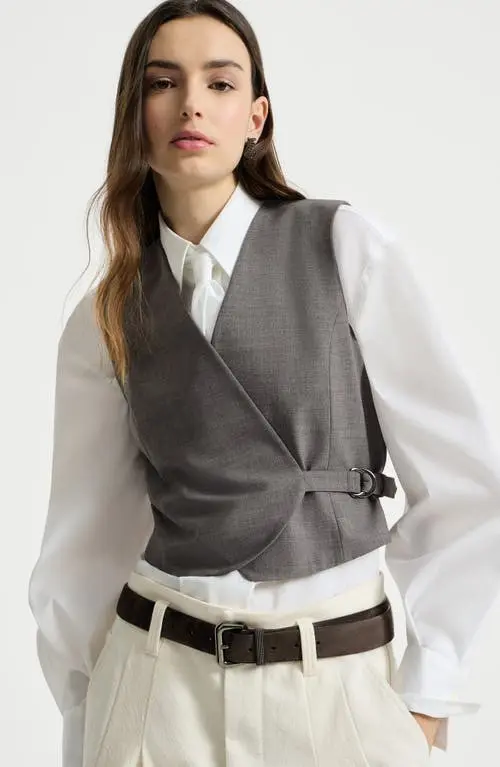 Brunello Cucinelli Tropical Luxury Wool Vest With Monili