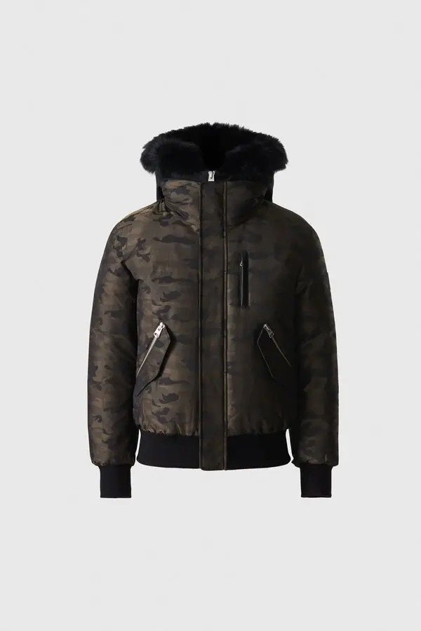 Mackage Dixon-jc 2-in-1 Camo Down Bomber With Shearling-lined Hood - Army