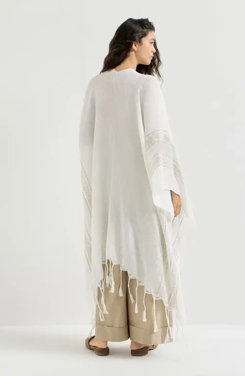 Brunello Cucinelli Linen Poncho With Broderie Anglaise And Fringe