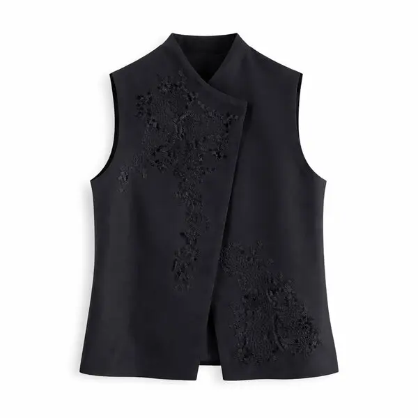 MUTE BY JL Wool Silk Embroidery Top - Black