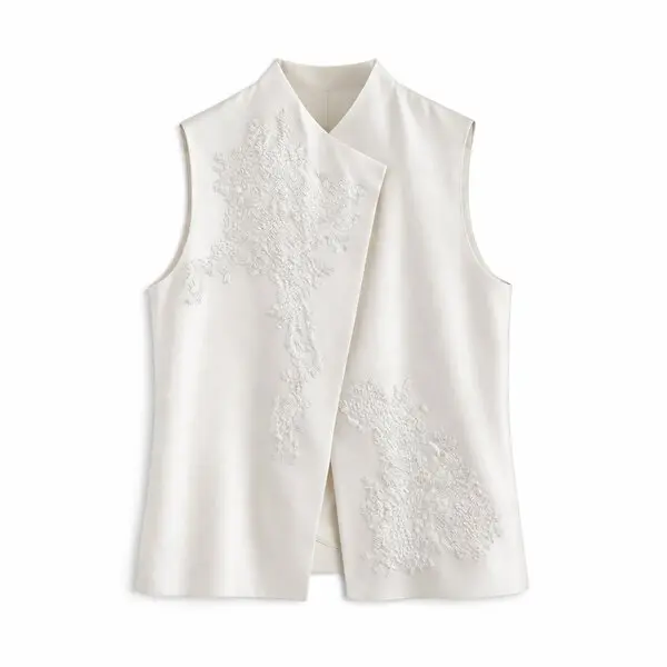MUTE BY JL Wool Silk Embroidery Top - White