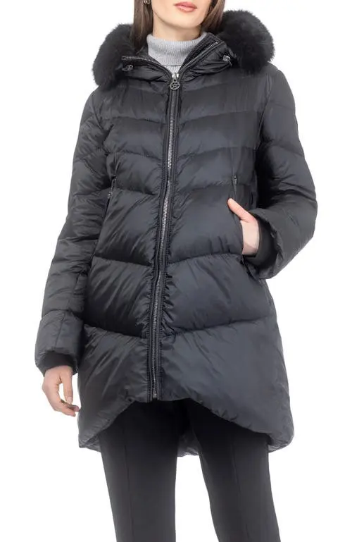 Gorski Apres-ski Chevron Long Parka With Detachable Toscana Lamb Hood Trim - Black/black