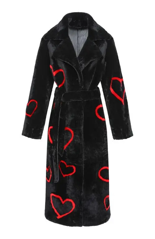 Gorski Reversible Genuine Shearling Coat With Heart Intarsia