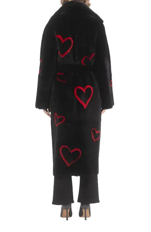Gorski Reversible Genuine Shearling Coat With Heart Intarsia
