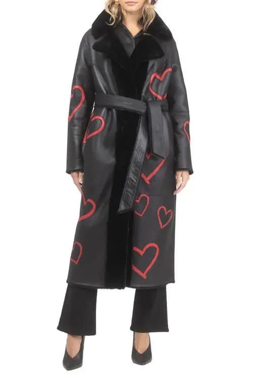 Gorski Reversible Genuine Shearling Coat With Heart Intarsia