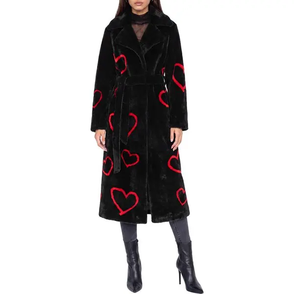 Gorski Reversible Genuine Shearling Coat With Heart Intarsia - Black/red