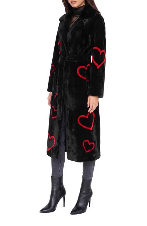 Gorski Reversible Genuine Shearling Coat With Heart Intarsia
