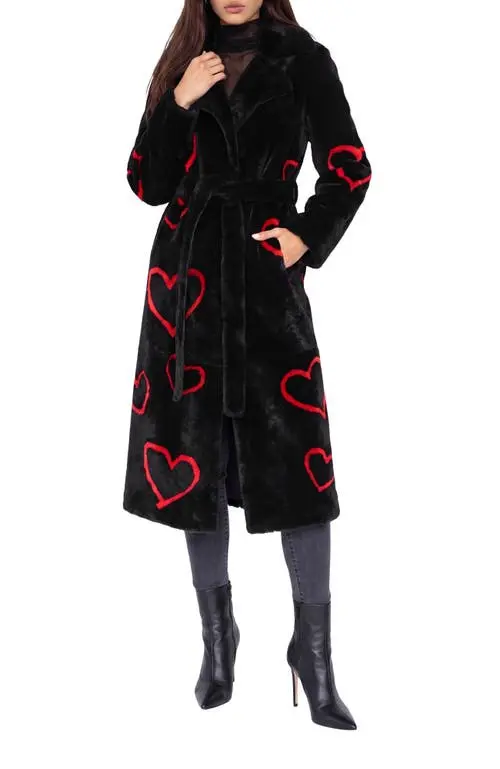 Gorski Reversible Genuine Shearling Coat With Heart Intarsia