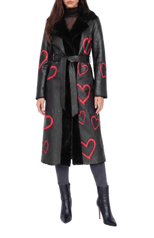 Gorski Reversible Genuine Shearling Coat With Heart Intarsia