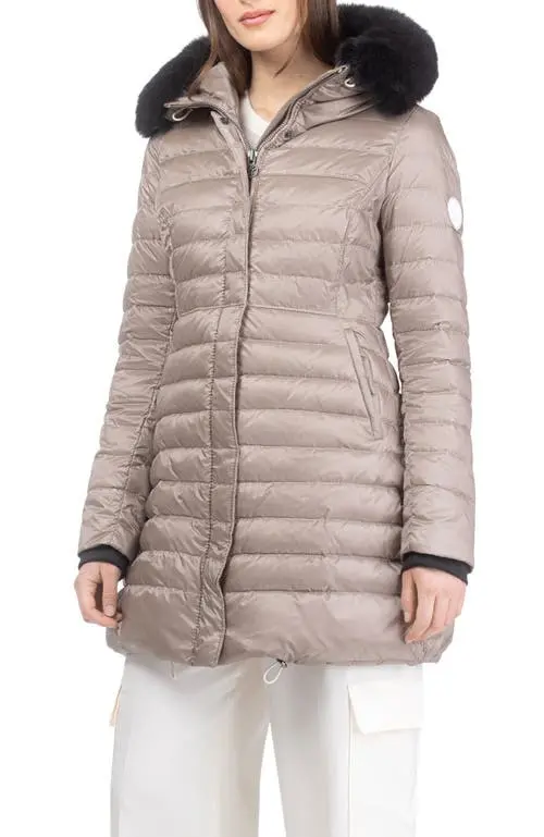 Gorski Zip Up Down Parka With Detachable Toscana Lamb Hood Trim - Stone/black