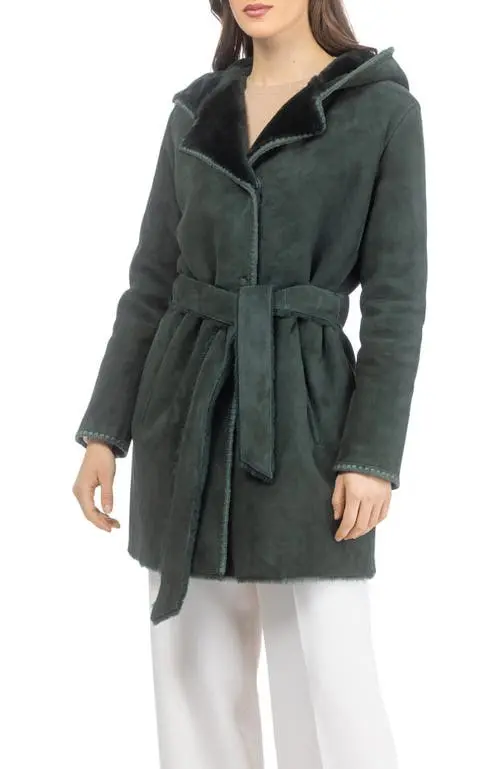 Gorski Genuine Shearling Parka With Embroidered Trim And Belt