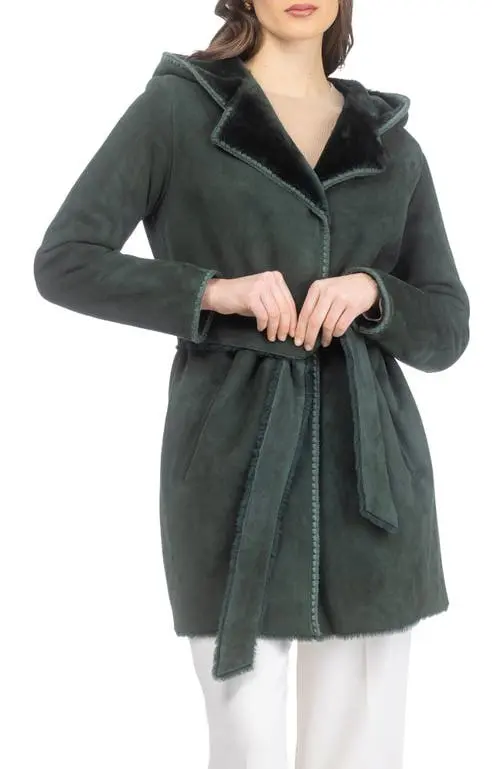 Gorski Genuine Shearling Parka With Embroidered Trim And Belt