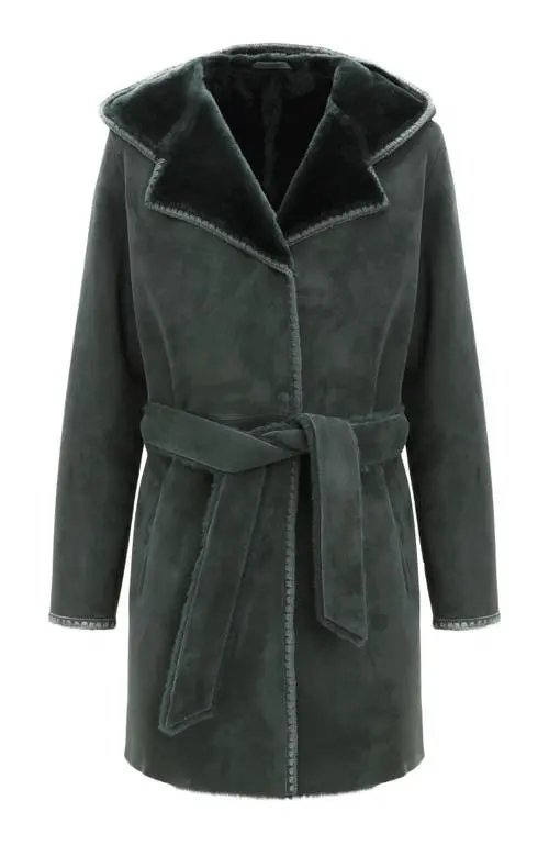 Gorski Genuine Shearling Parka With Embroidered Trim And Belt