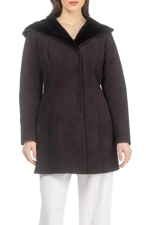 Gorski Genuine Shearling Parka With Emboidered Trim - Dark Brown