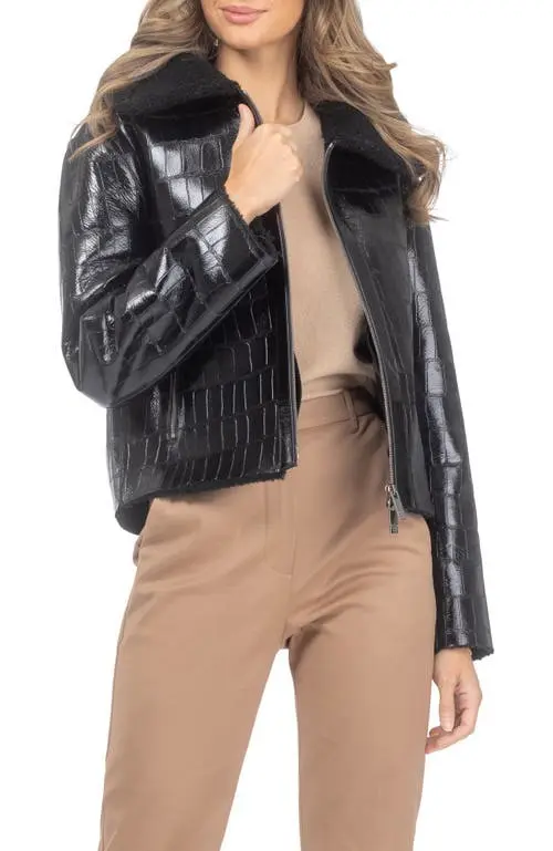 Gorski Genuine Shearling Croco Embossed Zip Jacket