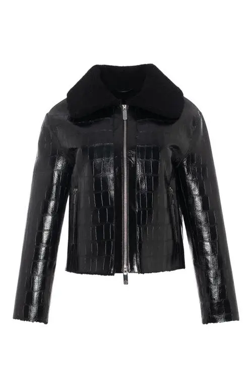 Gorski Genuine Shearling Croco Embossed Zip Jacket