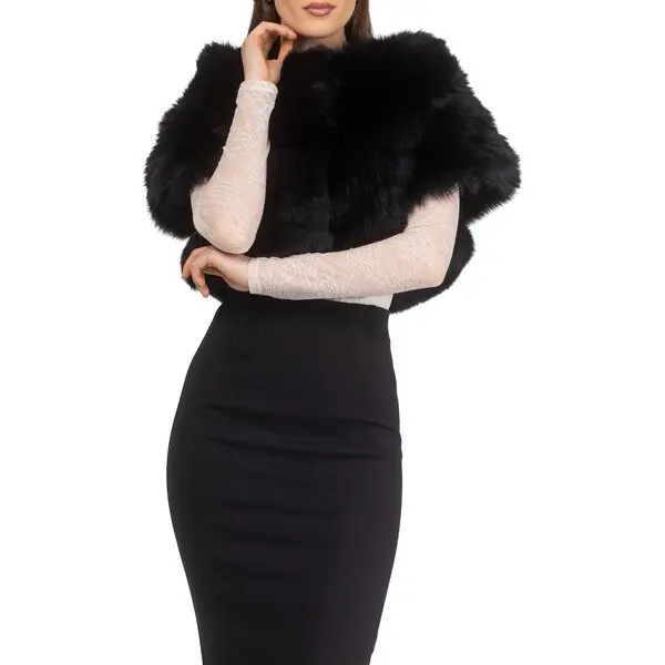 Gorski Genuine Shearling Lamb Capelet - Black