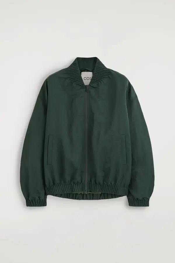 Cos Gathered Nylon Bomber Jacket - Green