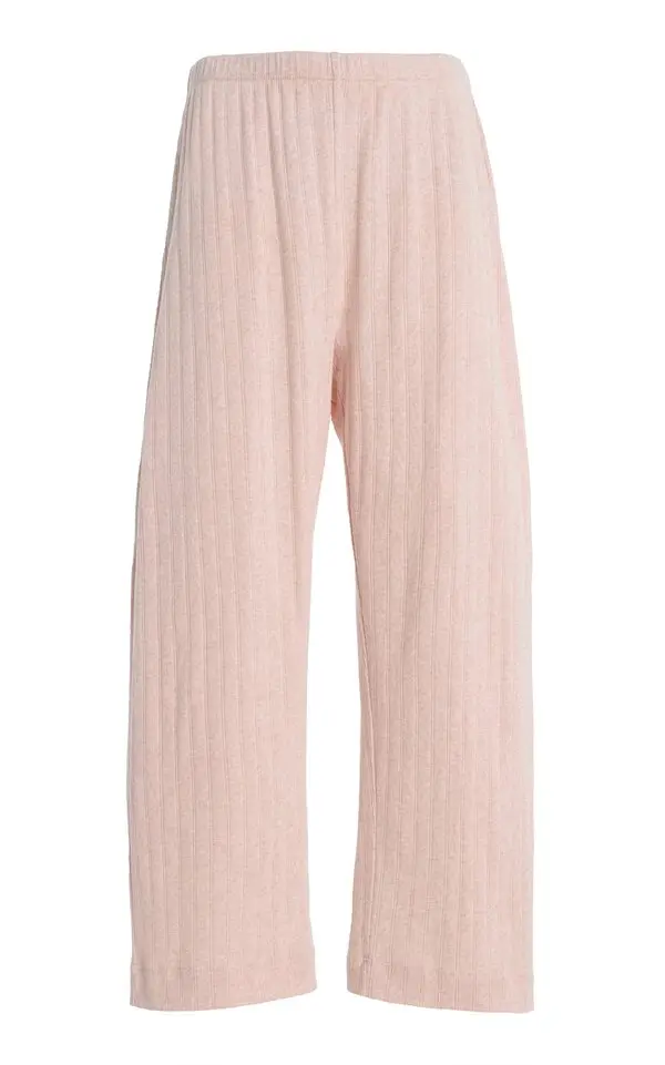 LESET Pointelle-knit Cotton Crop Wide-leg Pants - Pink