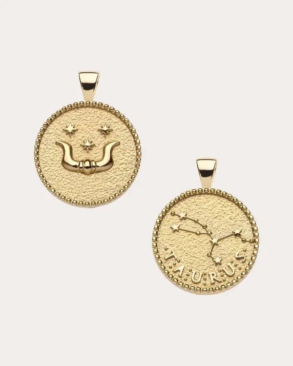 JANE WIN Taurus Small Zodiac Coin Pendant Necklace - Gold