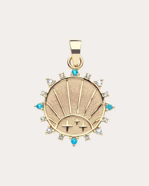 JANE WIN Topaz & Aquamarine Strong Petite Coin Necklace - Gold