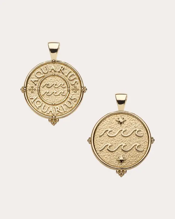 JANE WIN Aquarius Small Zodiac Coin Pendant Necklace - Gold