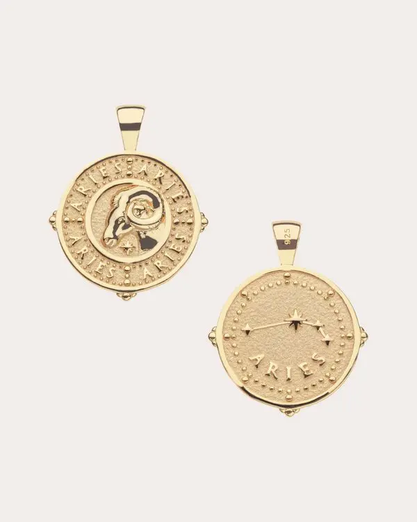 JANE WIN Aries Small Zodiac Coin Pendant Necklace - Gold