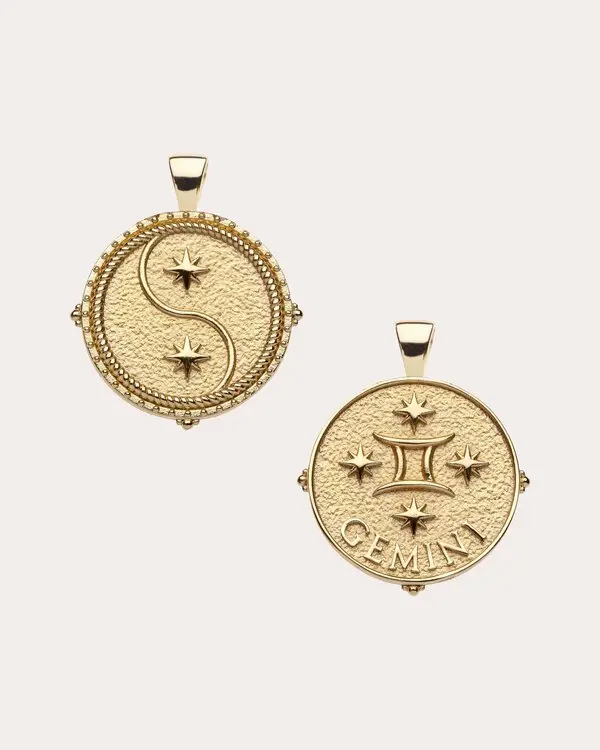 JANE WIN Gemini Small Zodiac Coin Pendant Necklace - Gold