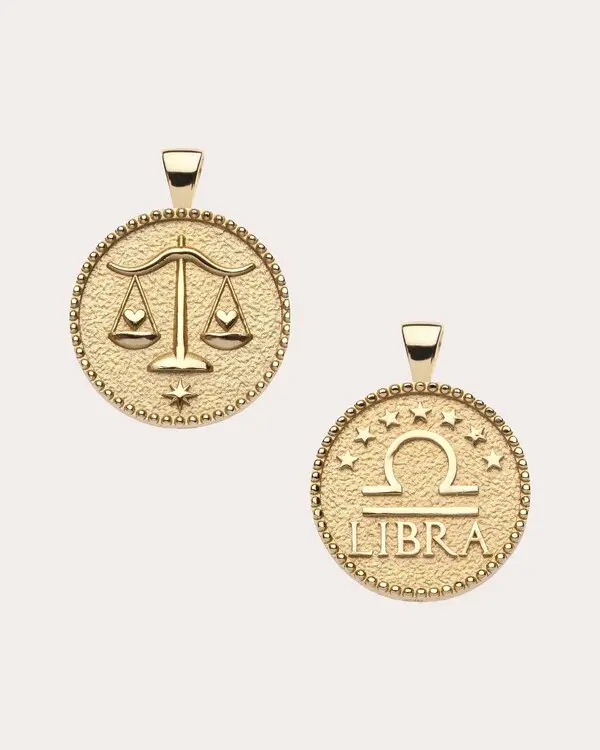 JANE WIN Libra Small Zodiac Coin Pendant Necklace - Gold