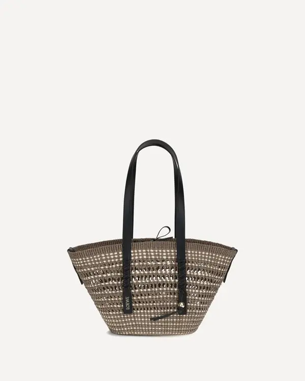Loewe Medium Braid Basket Shoulder Bag In Iraca Palm And Calfskin - Brown