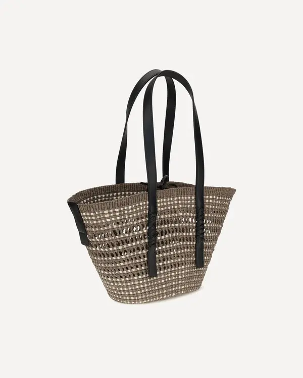 Loewe Medium Braided Basket Shoulder Bag In Iraca Palm And Calfskin - Brown