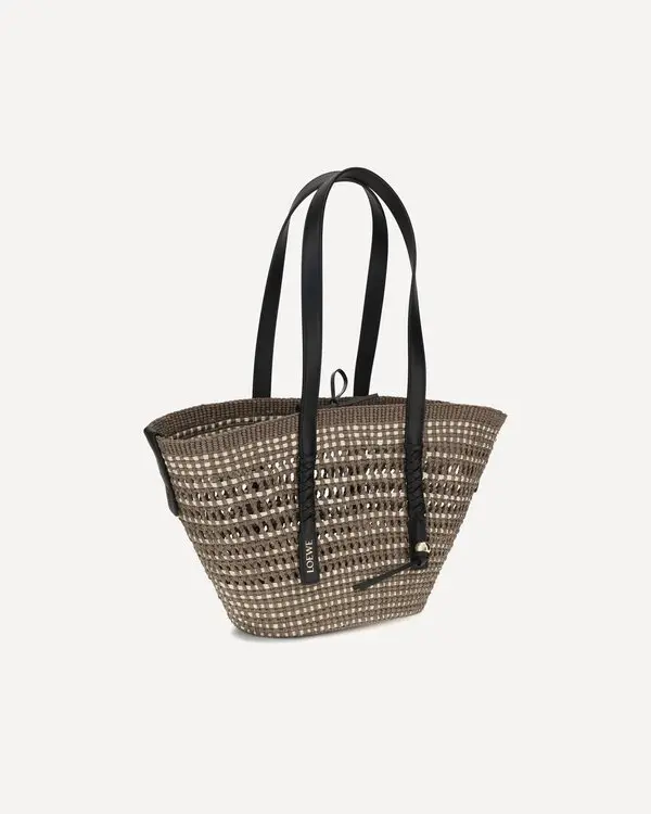 Loewe Medium Braided Basket Shoulder Bag In Iraca Palm And Calfskin - Brown