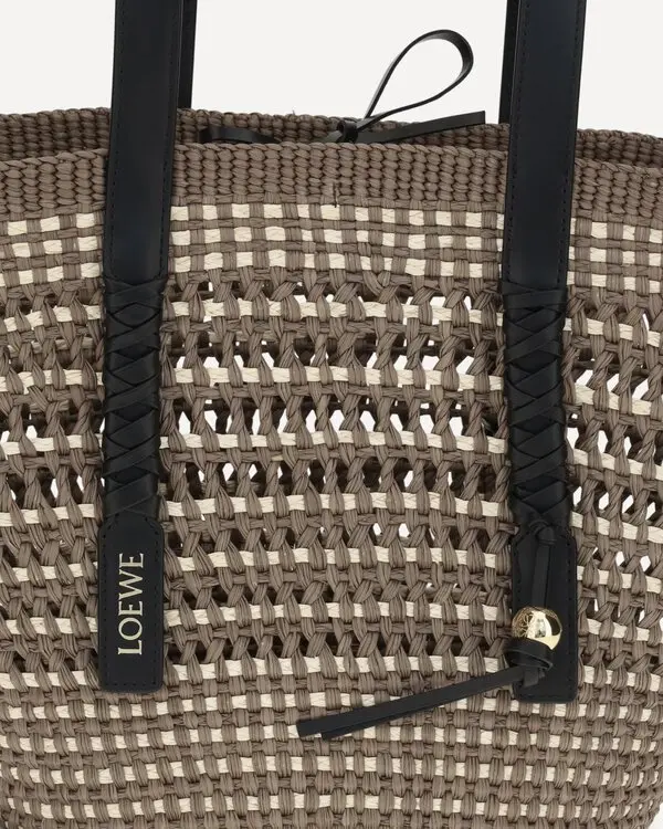 Loewe Medium Braided Basket Shoulder Bag In Iraca Palm And Calfskin - Brown
