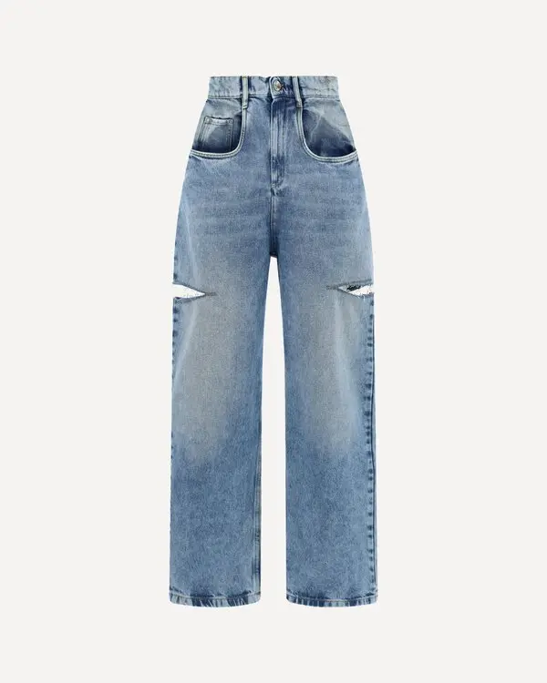 MAISON MARGIELA Cotton Jeans With Cut-out Detail - Light Blue