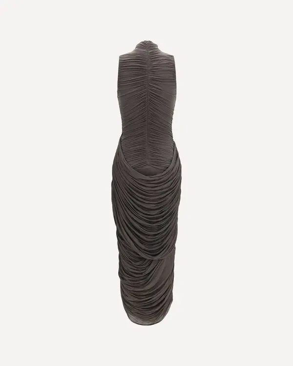 Magda Butrym Draped High-neck Midi Dress With Floral Appliqu - Grey