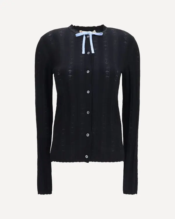 Marni Wool And Silk Cardigan With Bow - Black