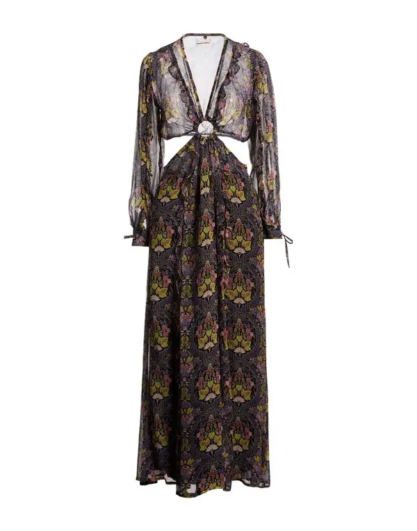 Antik Batik Dark Viscose Chiffon Floral Maxi Dress