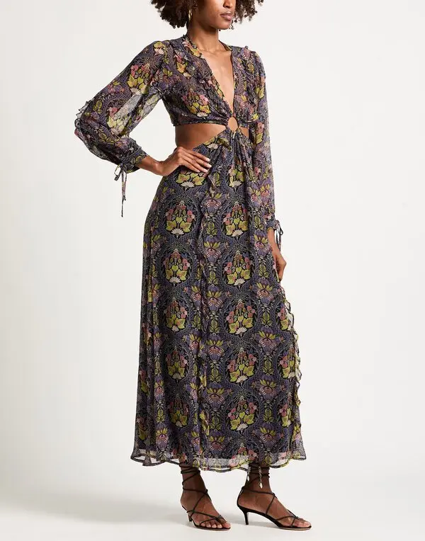 Antik Batik Dark Viscose Chiffon Floral Maxi Dress