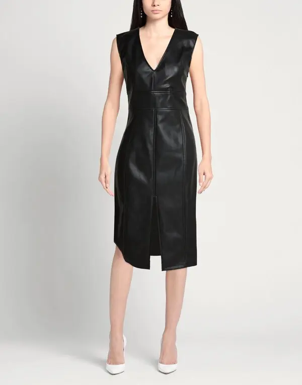 KAOS Bodycon Midi Dress With Plunge Neckline And Front Slit