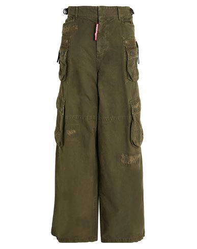 Dsquared2 Military Cotton Cargo Pants With Calfskin Details - Green