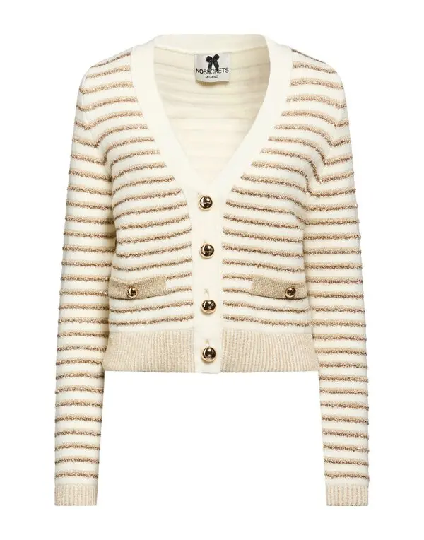 NO SECRETS Metallic Striped Knit Cardigan