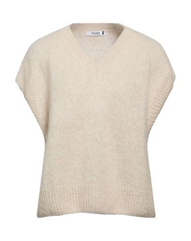 PLEASE Mohair Wool Blend V-neck Sweater - Beige
